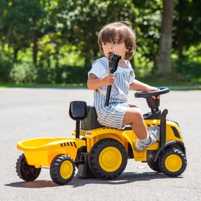 Costway Dětský traktor Caterpillar s bagrem a přívěsem, žlutý
