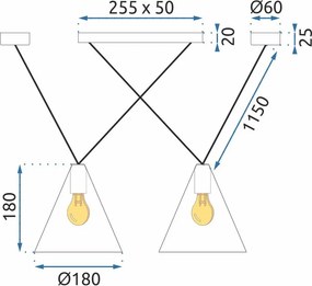 Toolight - Závěsné svítidlo E27 60W APP548-2CP, černá, OSW-03189