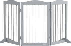 Skládací bezpečnostní bariéra PawHut, 3-panely pro psy, 2 podpěrné nohy, výška 80 cm, pro dveře, chodby, místnosti a schody, šedá