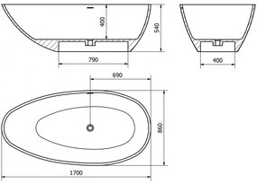 Mexen Milano, volně stojící vana z konglomerátu 170 x 86 cm, bílá lesklá, 57301708510