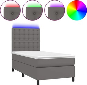 Box spring postel s matrací a LED šedá 90x200 cm umělá kůže 3135925