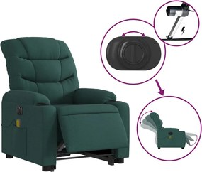 Elektrické zvedací masážní polohovací křeslo zelené textil 3206678