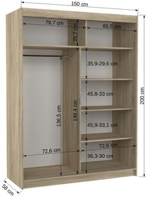 Šatní skříň s posuvnými dveřmi Clever - 150 cm Barva: Choco