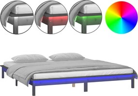 vidaXL Rám postele s LED světlem 135x190 cm Double masivní dřevo [820648] Barva: Šedá