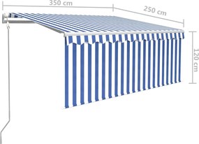 vidaXL Marketos Automatická markýza roleta LED senzor větru 3,5x2,5 m modrobílá