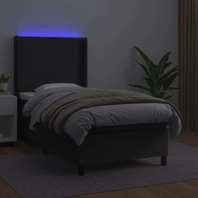 vidaXL Box spring postel s matrací a LED 90x200 cm umělá kůže [3139243] Barva: Černá