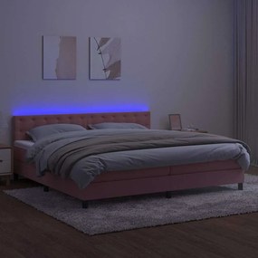 Box spring postel s matrací a LED růžová 200x200 cm samet 3134668