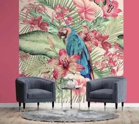 Gario Fototapeta Papoušek mezi růžovými listy - Andrea Haase Materiál: Vliesová, Rozměry: 100 x 100 cm