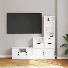 4 kusů TV skříněk s úložným prostorem bílá Borovicový masiv 3365381