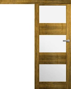 posuvné interiérové dveře na stěnu vasco doors TEO model 5 Průchozí rozměr: 70 x 197 cm, Orientace dveří: Levé dveře, Dekor: Dub riviera