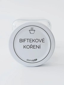 Samolepka na kořenky BIFTEKOVÉ KOŘENÍ průhledná 5 cm základní písmo