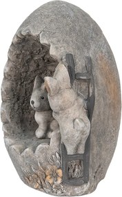 Šedá dekorace králíčci na vajíčku v dekoru kamene - 22*18*27 cm