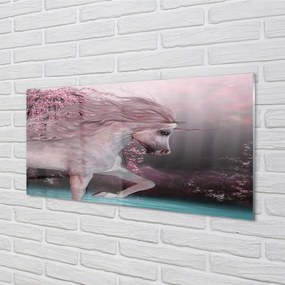 akrylový obraz Unicorn stromy jezero 125x50 cm