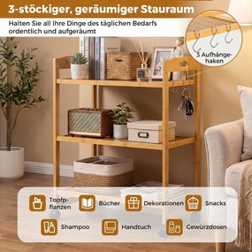 Costway Servírovací vozík s 3 úrovněmi kuchyňský vozík vyrobený z bambusu