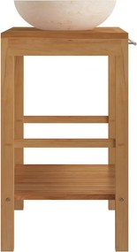 Koupelnová skříňka dřevo teak a umyvadlo mramor krémové 3058162