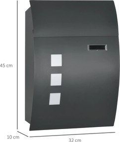 HOMCOM Poštovní schránka s víkem, zámkem, nástěnná poštovní schránka s okénkem vyrobená z pozinkované oceli, pro venkovní použití, 32 x 10 x 45 cm, t…