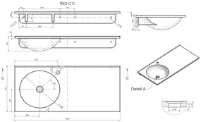 Sapho, JUNO umyvadlo 100x15x47cm, litý mramor, bílá, levé, JU101