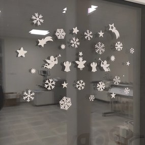 Vánoční okenní samolepka - Hvězdy s andělíčky - PopyDesign