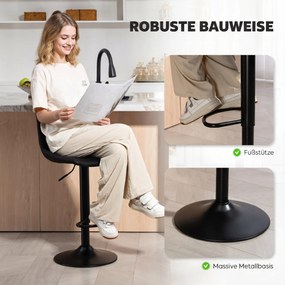 HOMCOM 2dílná sada barových židlí v retro designu, včetně opěrky nohou, výškově nastavitelná, plynový píst, černá