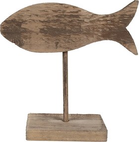 Hnědá antik dřevěná dekorace ryba na podstavci - 20*8*20 cm