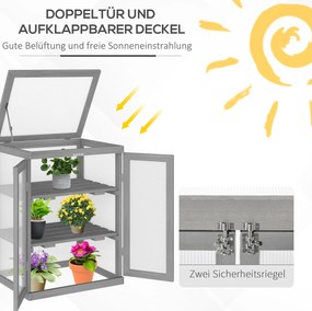 Outsunny 3-patrový skleník s chladicím rámem Skleník se 2 dveřmi ze dřeva a polykarbonátu odolný proti povětrnostním vlivům, nosnost až 15 kg na poli…
