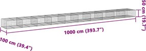 Gabionový koš s víkem 1 000 x 100 x 50 cm pozinkované železo 3295187