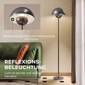 HOMCOM Stolní lampa, kulaté stínidlo, nožní spínač, dlouhý kabel, elegantní vzhled, kov, šedá
