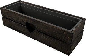 AMADEA Dřevěný obal na truhlík se srdcem - tmavý, 62x21,5x17cm Český výrobek