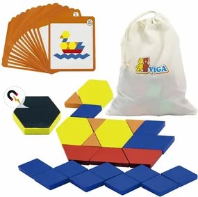 VIGA Dřevěné magnetické puzzle Tangram / 102 dílků / od 3 let