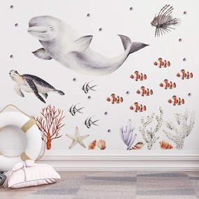 Gario Dětská nálepka na zeď Ocean - běluha, želva a ryby