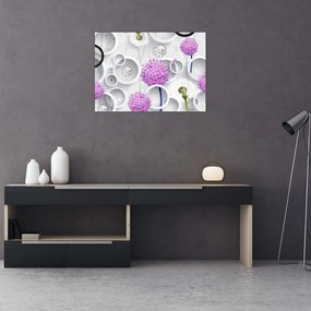 Obraz 3D abstrakce s kruhy a květinami (70x50 cm)