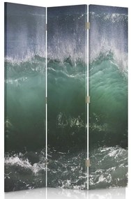 Ozdobný paraván Vlna Sea Turquoise - 110x170 cm, třídílný, obustranný paraván 360°