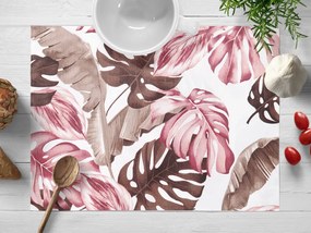 Biante Bavlněné prostírání na stůl Sandra SA-227 Hnědé a starorůžové tropické listy na bílém 35x45 cm