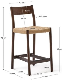 Hnědá/v přírodní barvě barová židle z dubového dřeva (výška sedáku 65 cm) Yalia – Kave Home