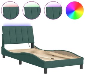 vidaXL Rám postele s LED osvětlením tmavě zelený 90 x 200 cm samet