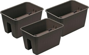 Prosperplast Sada květináčů na zábradlí, 3dílná (obdélníkový, hnědá, 396 x 272 x 225 mm)