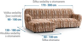 Bielastické potahy OCEANO NOVÉ cihlové sedačka s otomanem vlevo (š. 170 - 300 cm)