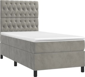 Box spring postel s matrací a LED světle šedá 100x200 cm samet 3136287