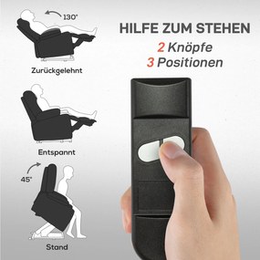 HOMCOM polohovatelné křeslo, TV křeslo s podporou stání, s úložnou taškou, nastavitelný úhel, dálkové ovládání, 84 x 92 x 109 cm, černá| Aosom