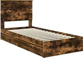Postel s úložným prostorem se zásuvkou Kouřový dub 90 x 200 cm 3411247