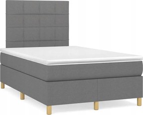 Box Spring Postel S Matrací A Led Textil Tmavě Šedá Blok se čtverci 120 x