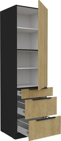 CREMONA cc | vysoká skříňka 60 DKS-210 3S1F potravinová | UNI DVÍŘKA | 60 cm | PREMIUM BOX | černá/cremona