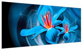 Moderní modrý obraz květů (100x40 cm)