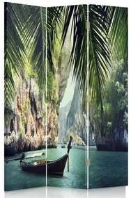 Ozdobný paraván Palmy Tropické moře - 110x170 cm, třídílný, obustranný paraván 360°