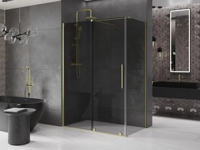 Mexen Velar, sprchový kout s posuvnými dveřmi 140 x 70 cm, 8mm šedé sklo, zlatá matná, 871-140-070-41-55