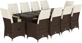 11dílný zahradní bistro set s poduškami hnědý polyratan 3277245