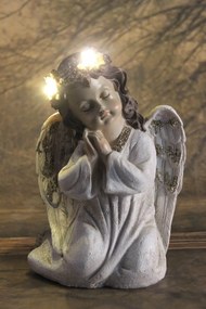 Krémově zlatý anděl zasněný LED 20cm