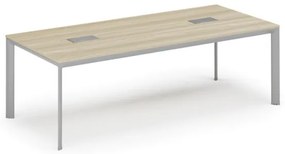 Stůl INVITATION 2400 x 1200 x 740, dub přírodní + 2x stolní zásuvka TYP V, stříbrná