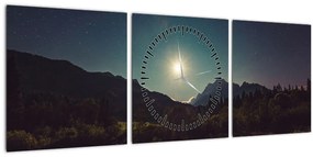 Obraz - noční obloha (s hodinami) (90x30 cm)