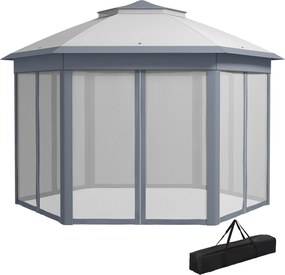 Zahradní pavilion Outsunny Pop-Up stan 4 x 4 m s taškou 6 bočními panely dvojitou střechou hexagonální šedý | Aosom